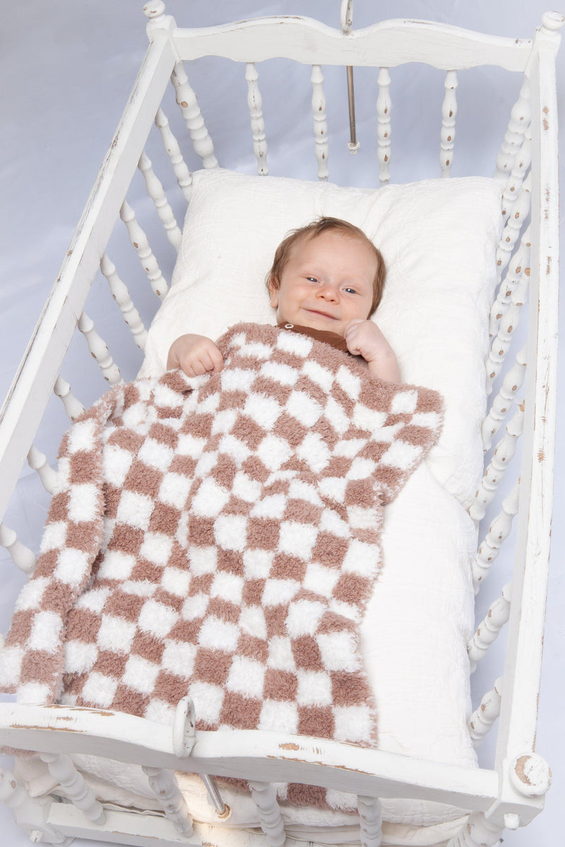 Chocolate Milk & White Check Print Lovey – Sunset Snuggles